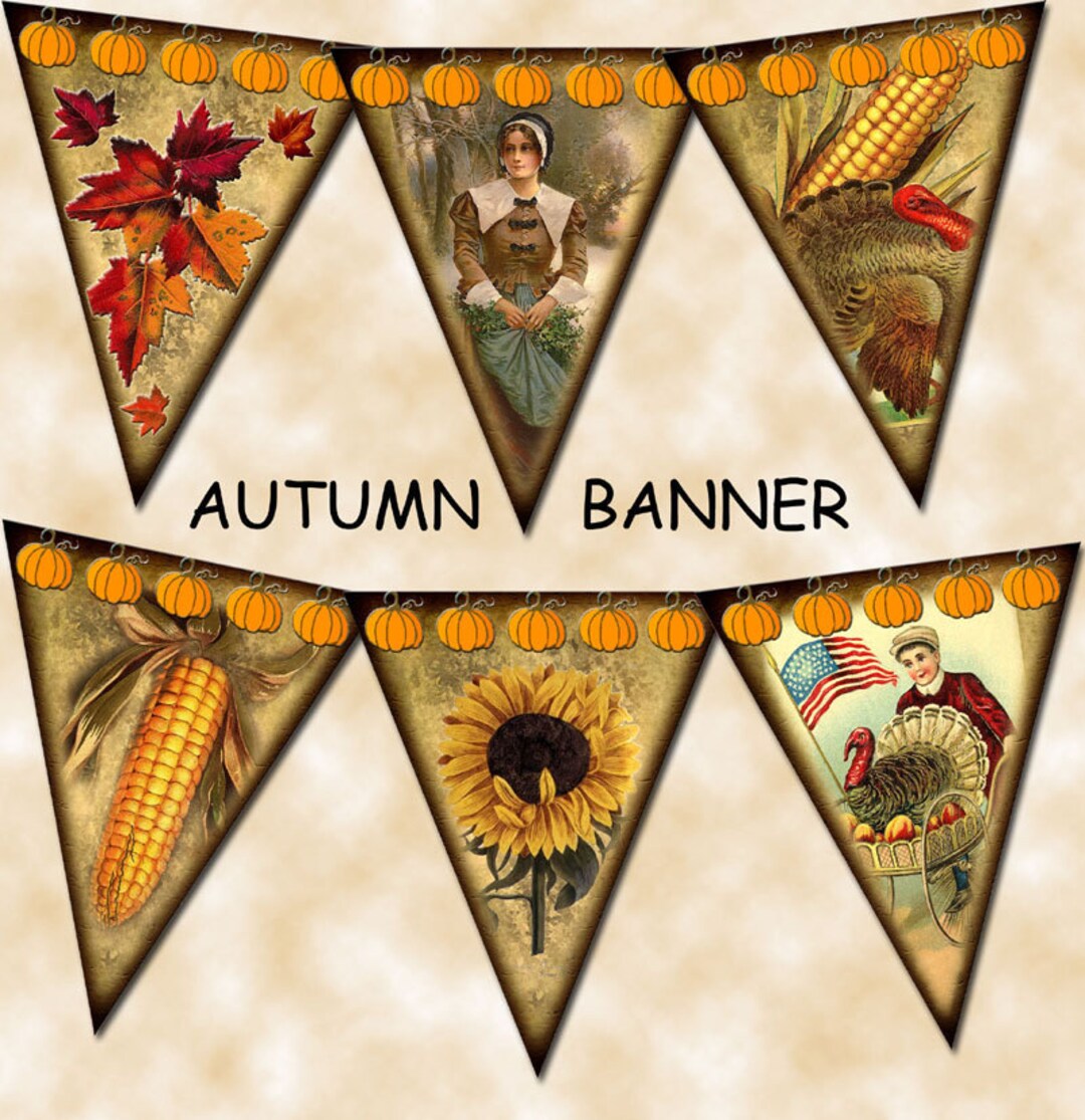 Fall / Autumn / Primitive Harvest Banner- Pennants / Flags / Bunting ...