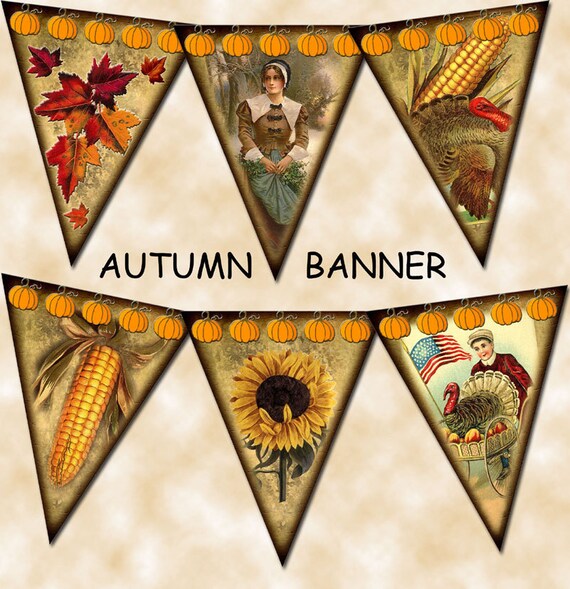 Fall / Autumn / Primitive Harvest Banner Pennants / Flags / - Etsy