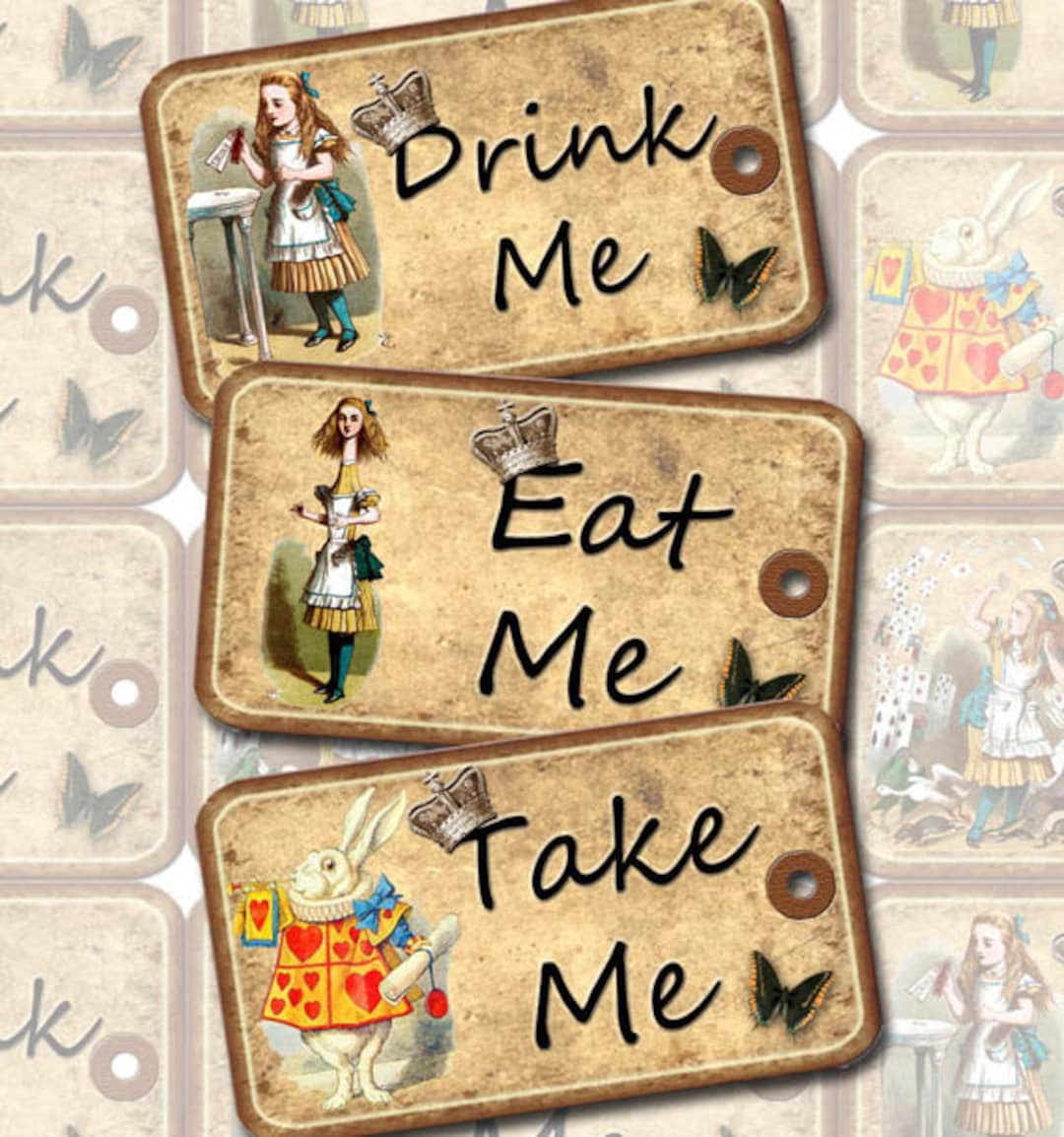 Drink Me, Eat Me, Take Me, Alice in Wonderland Tags- Instant Download ...
