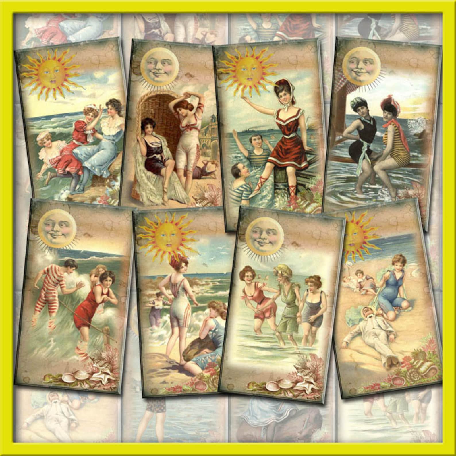 A Day at the Beach - Fun in the Sun-vintage Primitive Art Tags/labels ...