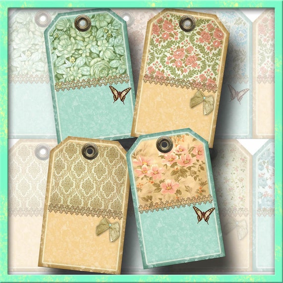 SHaBBY CHiC Hang TaGS- Vintage Floral Blank Gift/Journal Tags-Labels ...