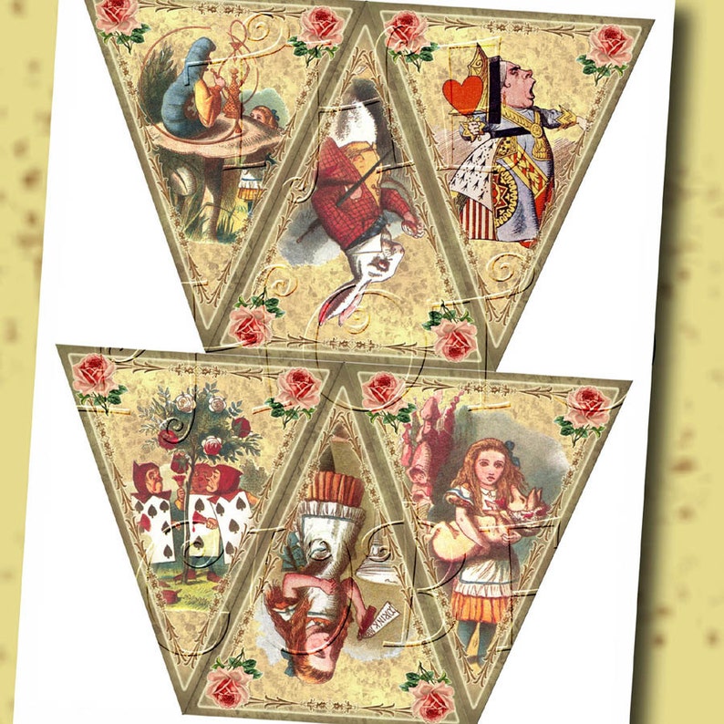 Alice in Wonderland Victorian Banner Pennants Flags- Instant Download ...