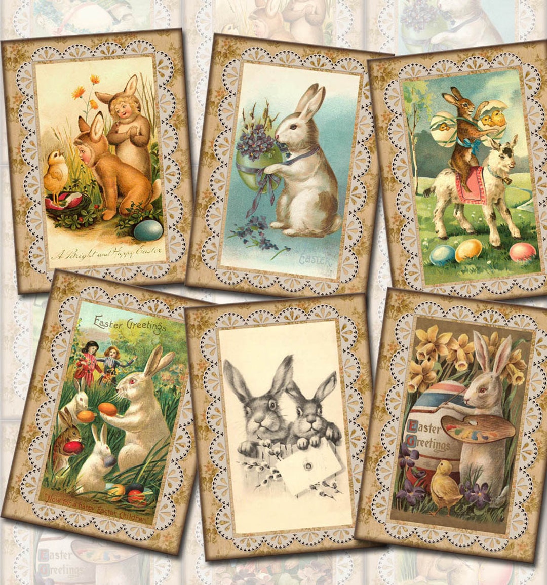 Easter Bunny Rabbit Vintage Art Hang/gift Tags/cards - Instant Download ...