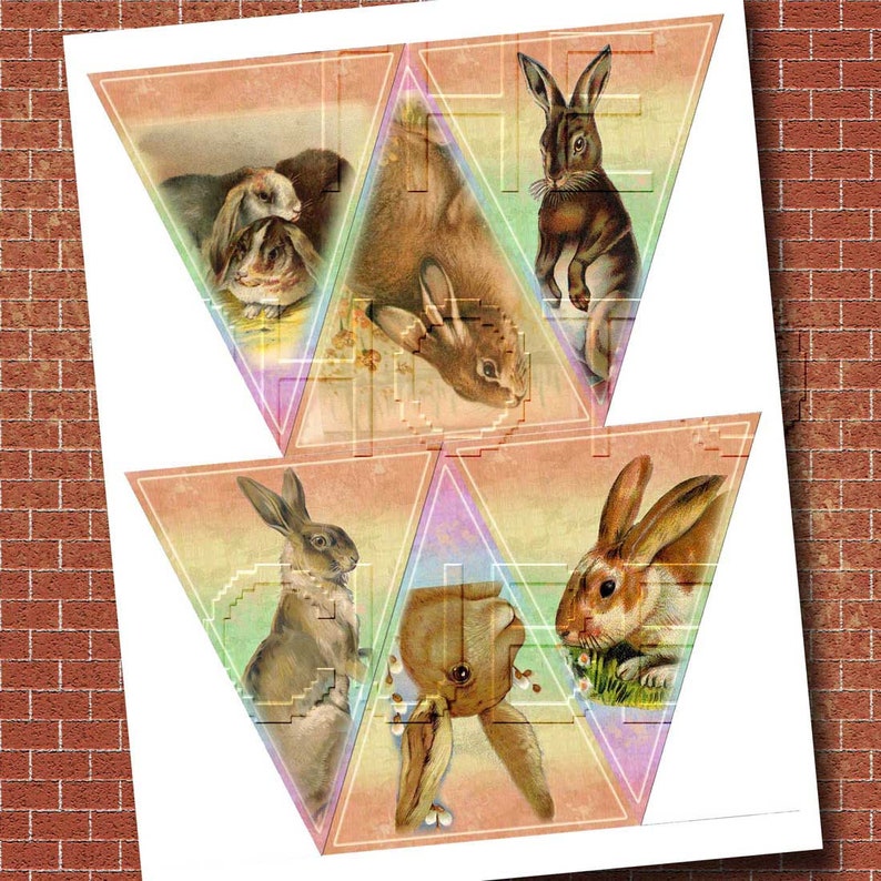 Vintage Bunny Rabbit Art Flags/Pennants-INSTaNT DOWNLoAD | Etsy