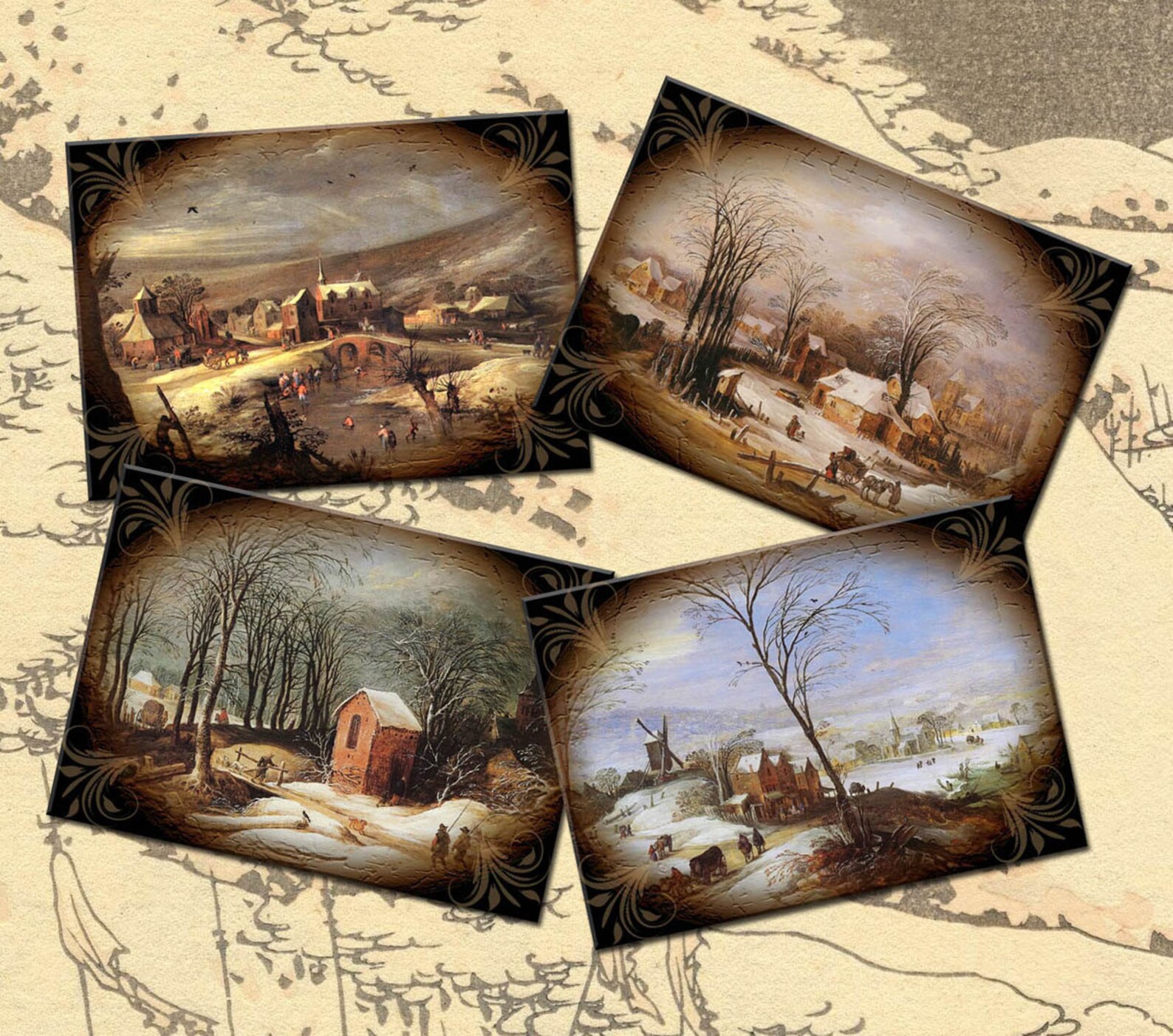 Winter Wonderland Scenes-9 Gorgeous Primitivevintage Art - Etsy