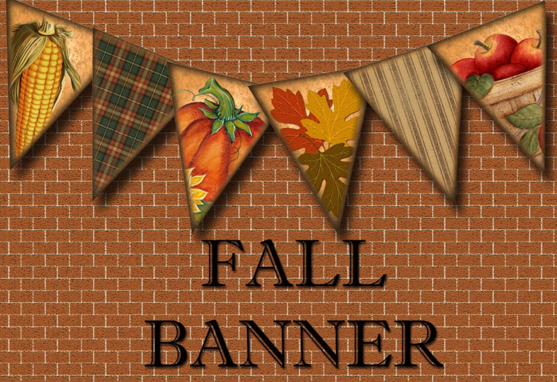 Fall Bunting Flags Primitive Autumn Banner Instant Download - Etsy