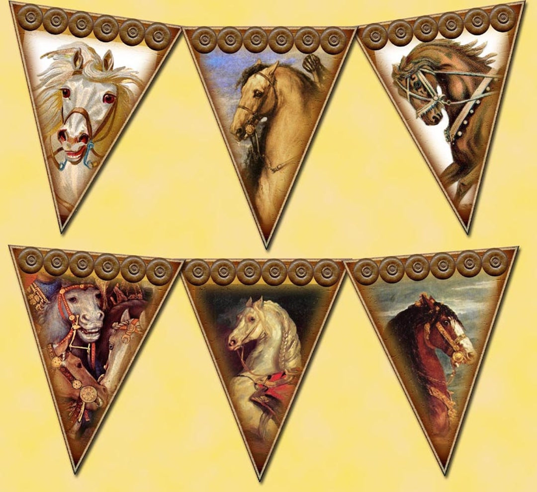 HORSE Vintage Art 4x5 Pennants/flags-instant Download-printable Collage ...