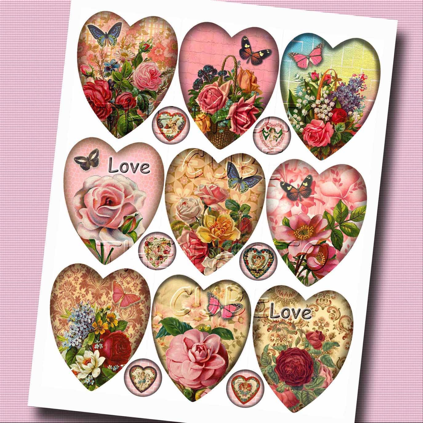 Lovely HEART Shapes-charming Shabby Chic Collage Roses - Etsy