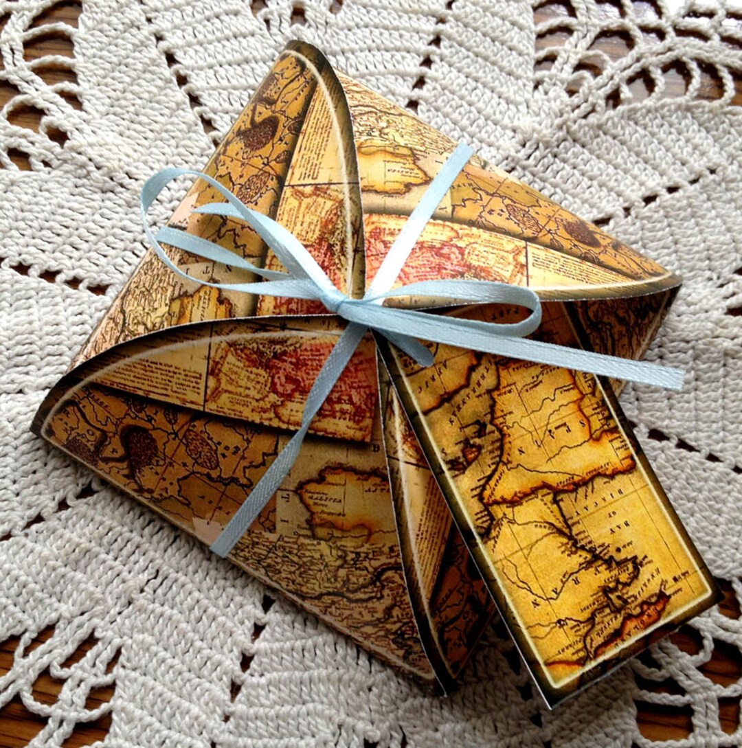 Vintage Antiqued Maps Collage- Charming Gift/favor Box Template ...
