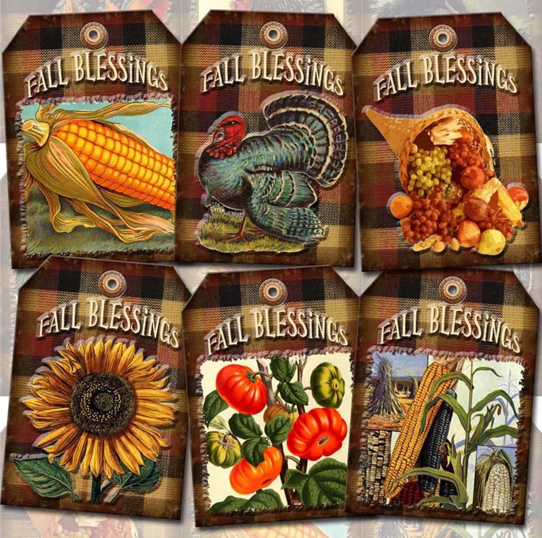 Set of 9 "fall Blessings" Vintage Images Gift/hang Tags- Instant ...