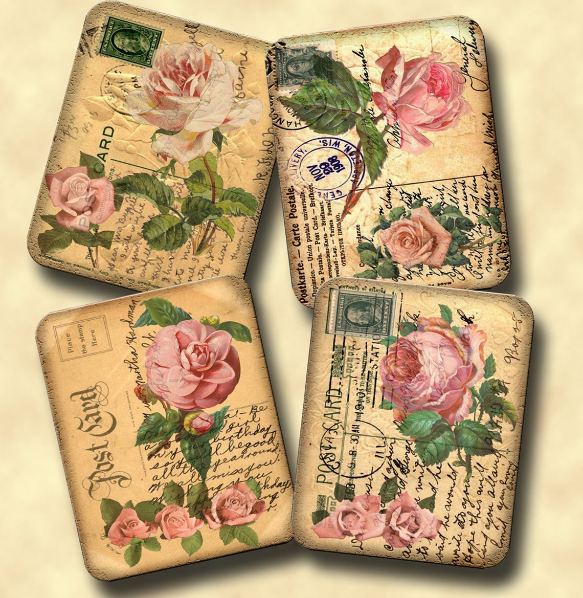 Shabby Chic Pink Roses instant Download Digital Collage - Etsy