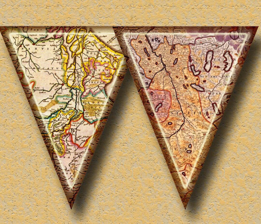 Vintage Antiqued Maps Banner -pennants, Flags, Bunting- Instant ...