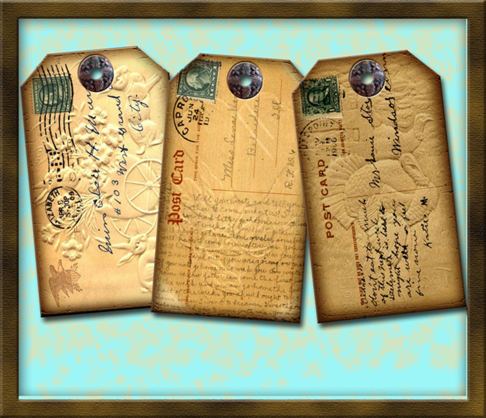 Antiqued Post Cards -vintage Art Hang/gift Tags/labels -instant ...