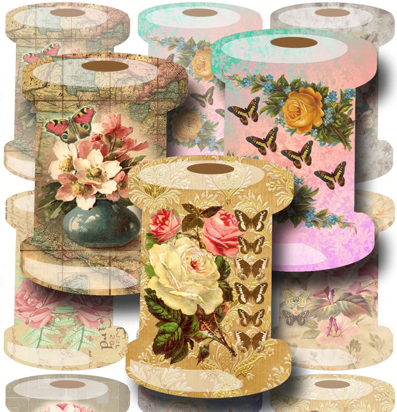 Ribbon Spools Whimsical Vintage Altered Art instant Download - Etsy