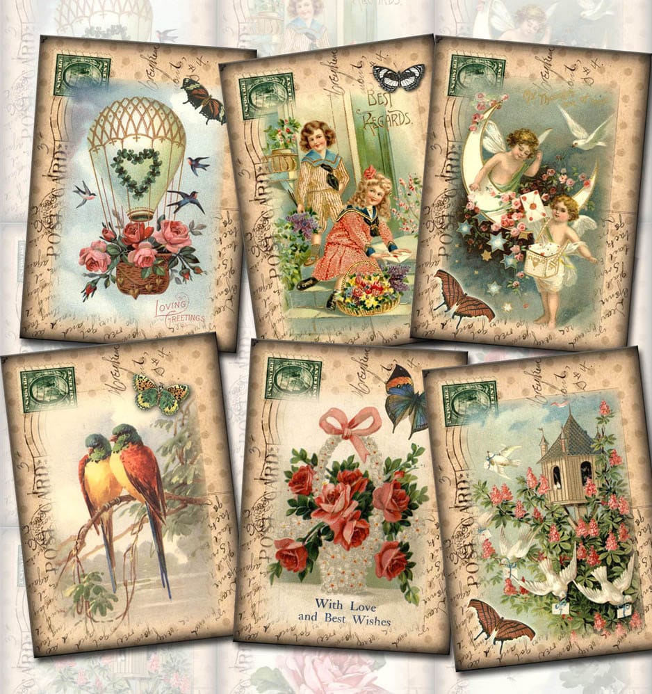 Charming Whimsical Post Card Romantic Vintage Art Hang - Etsy