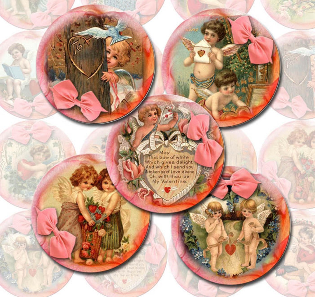 20 Whimsical Valentine Cupid 2 Inch Circles Instant Download Print Your ...