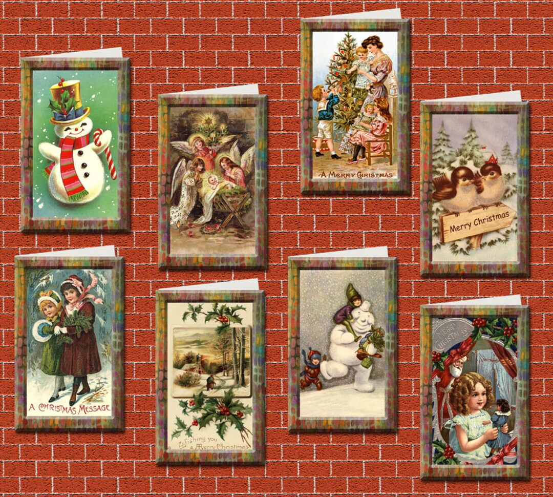 8 Primitive Christmas Winter Mini Greeting Cards-foldable Gift Tags ...