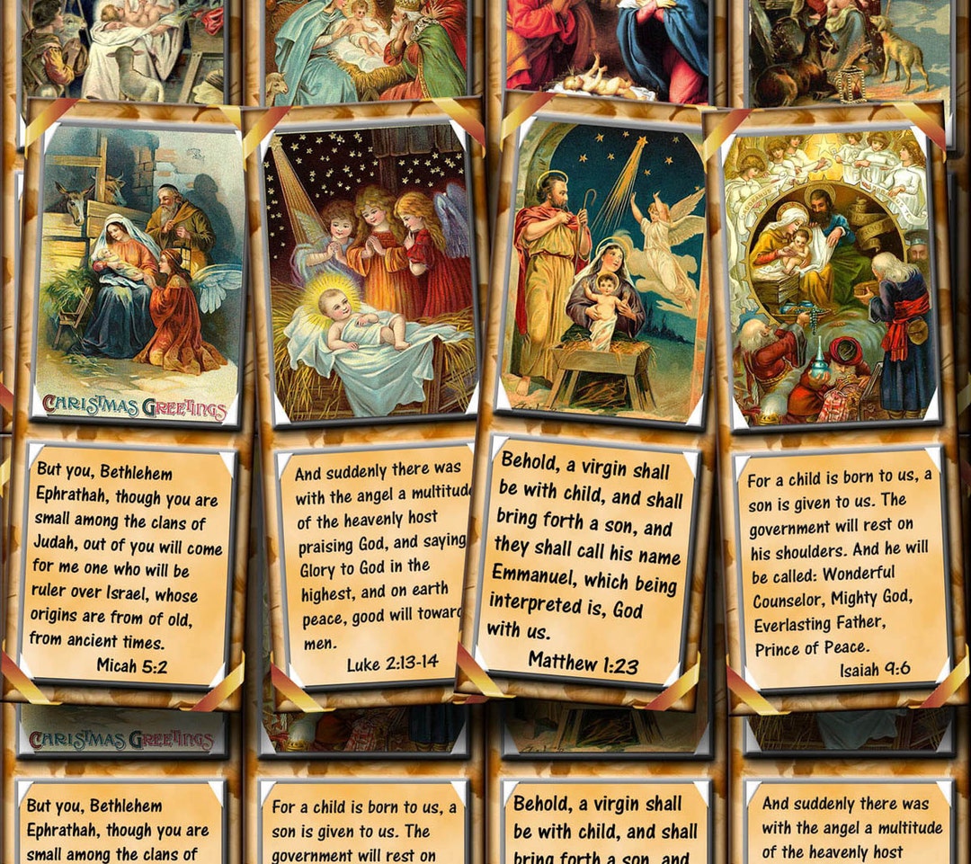 Christmas Nativity With Bible Verses Primitive Vintage Art Bookmarks ...