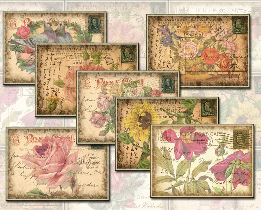 Shabby Rustic Floral Postcard Tags/cards/labels-vintage Art- Instant ...