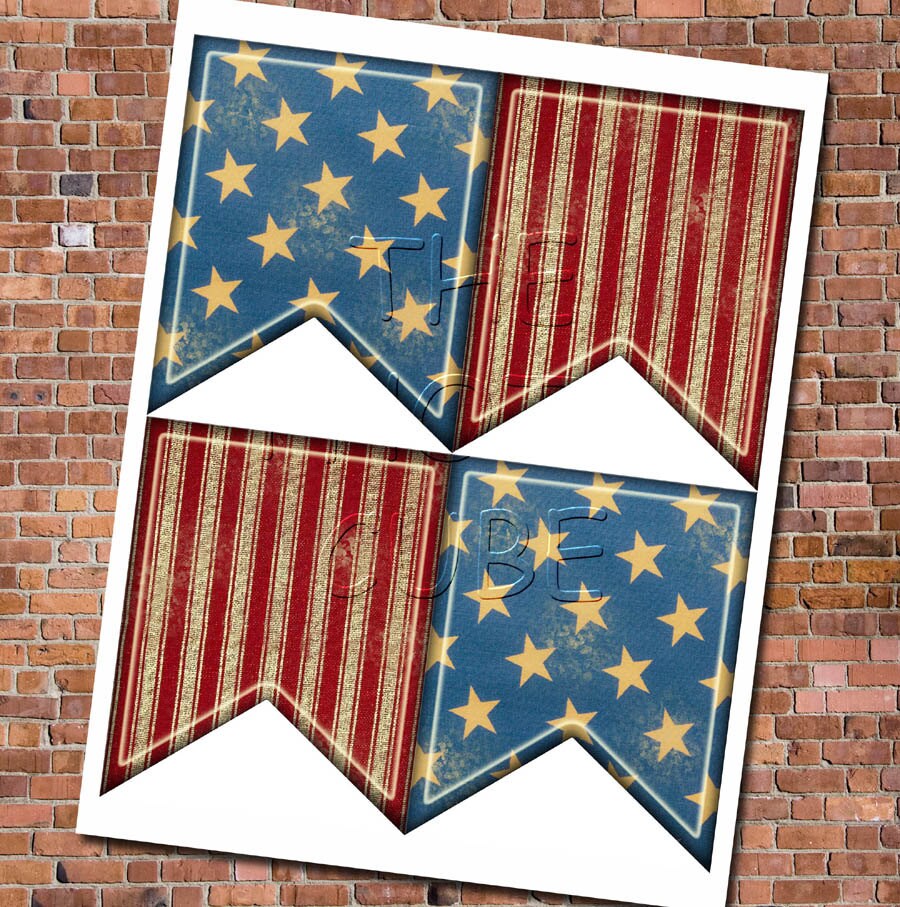 Rustic Patriotic Americana Banner- Primitive Flags Pennants-instant ...