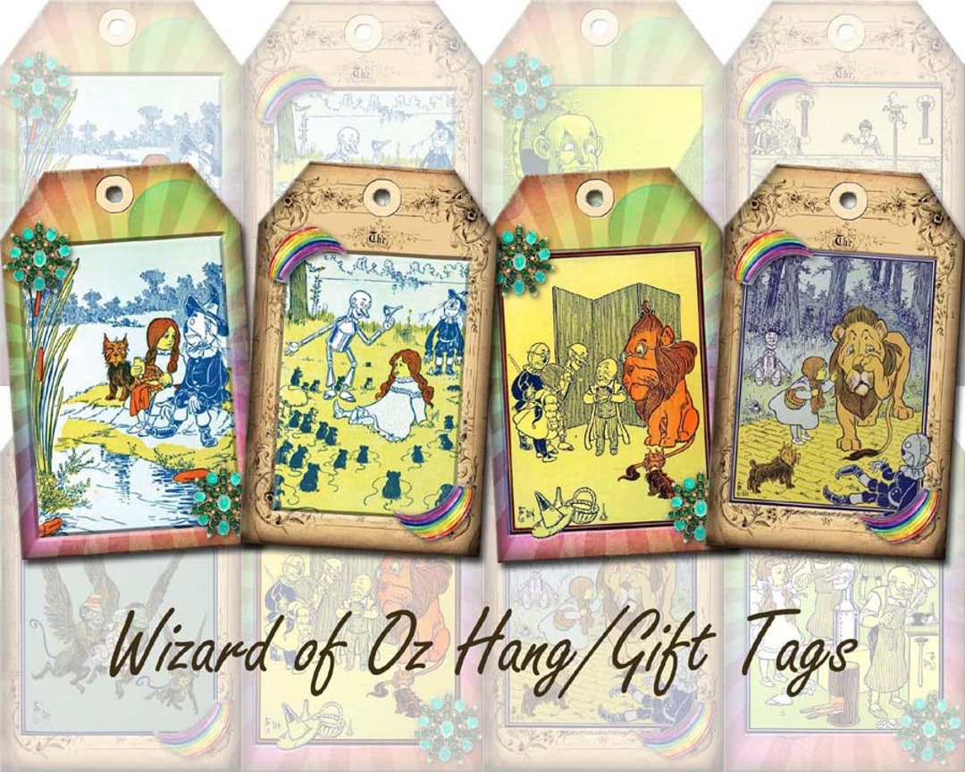 Wizard of OZ Vintage Art Hang/gift Tags/labels-follow the Yellow Brick ...