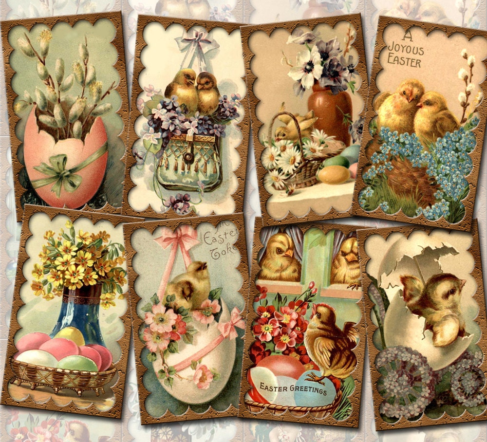 Easter Scallop Edge Vintage Art Hang Tags/cards Instant - Etsy