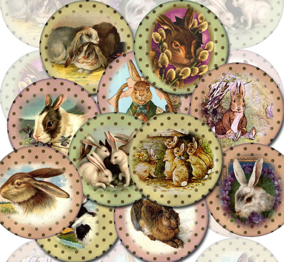 Bunny Rabbits Vintage Art 2.5 Inch Circles for Pocket Mirrors - Etsy