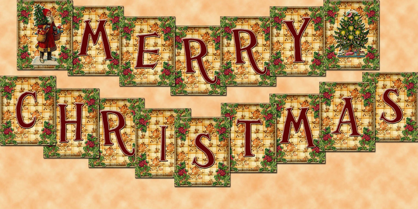 MeRRY CHRiSTMAS Banner Pennants 4x5 Primitive | Etsy