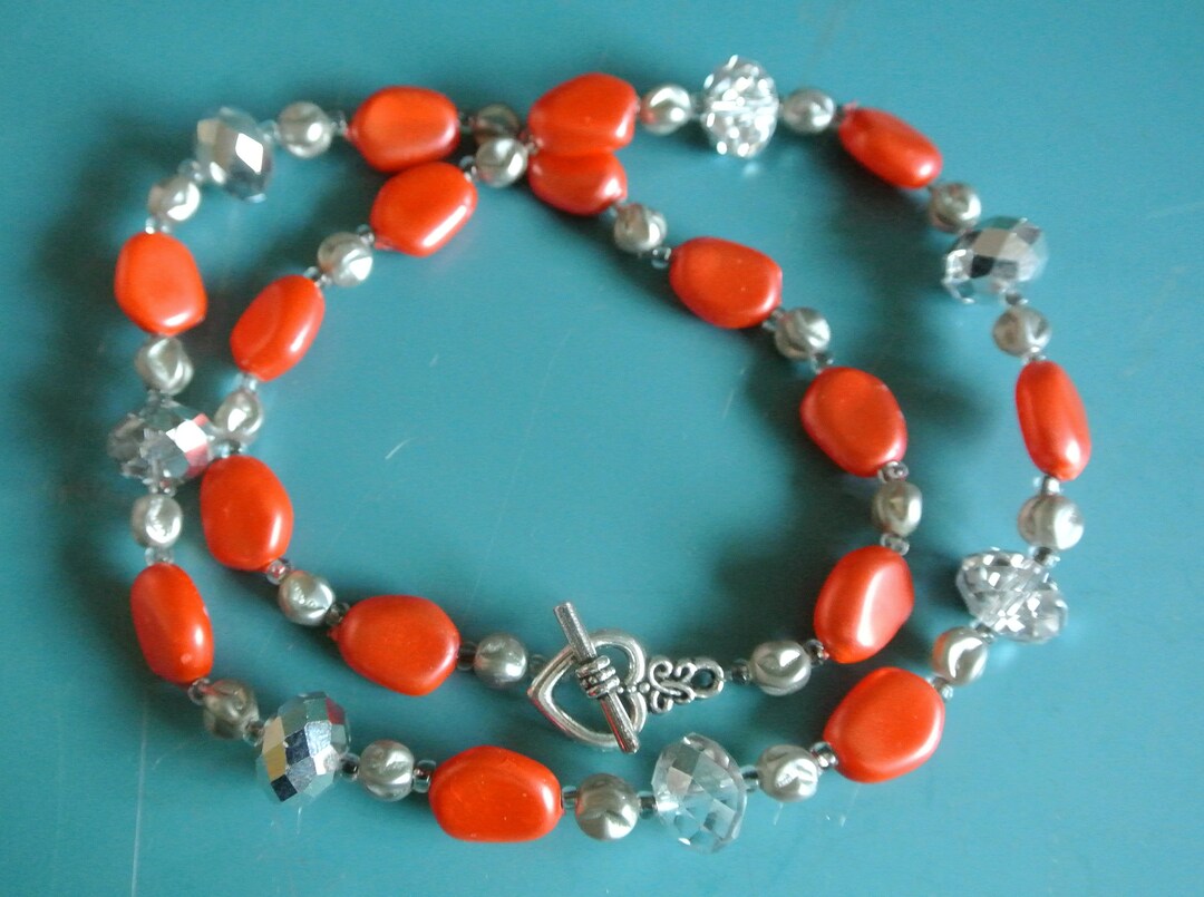 RARE UNIQUE One-of-a-kind Handmade Glass Necklace With Orangered/ Clear ...
