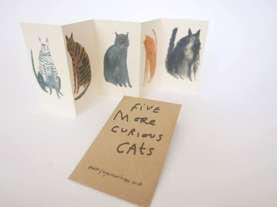 Mini cat zine concertina book Five MORE Curious Cats | Etsy