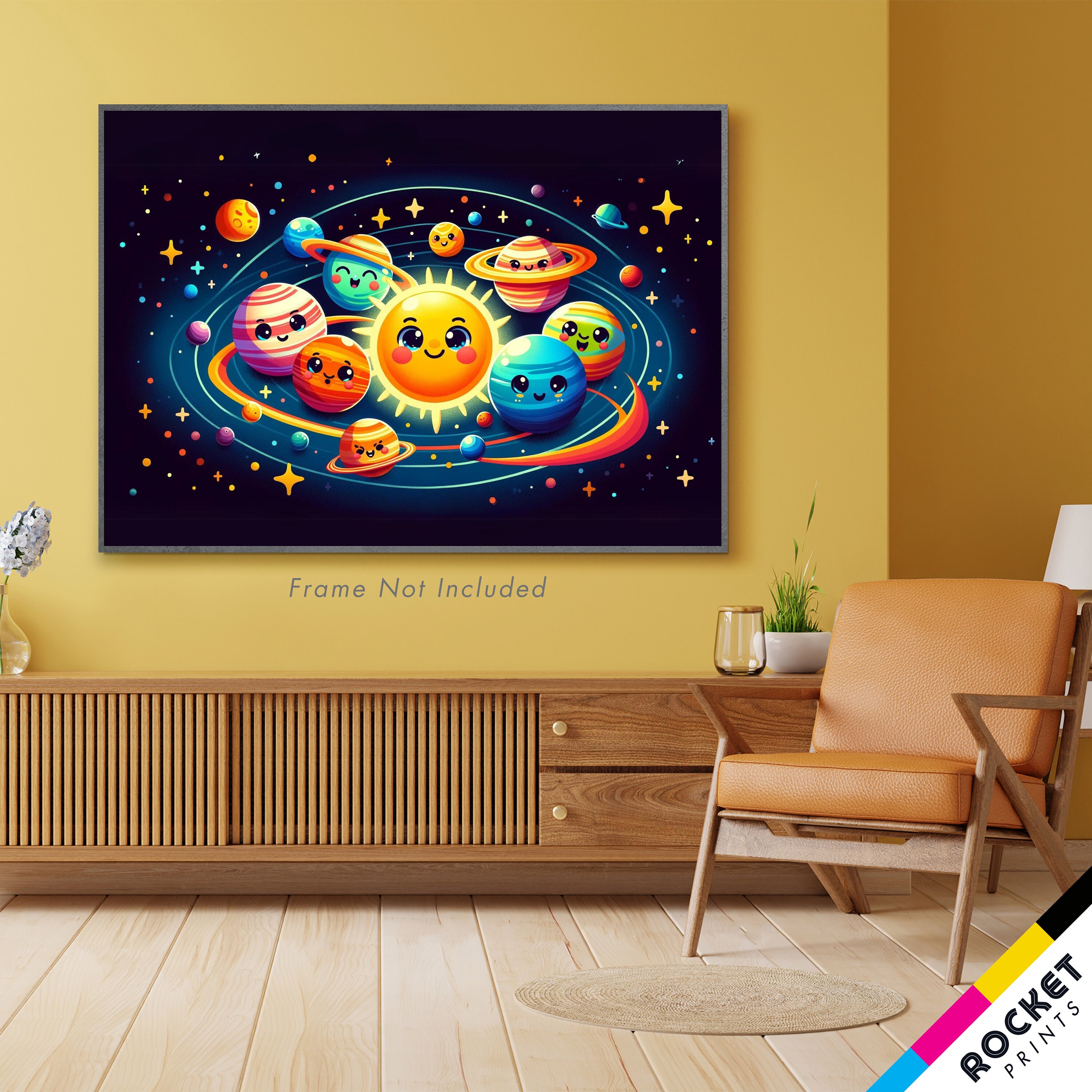 Playful Smiling Cartoon Planet Poster for Kids' Room Colorful Solar ...