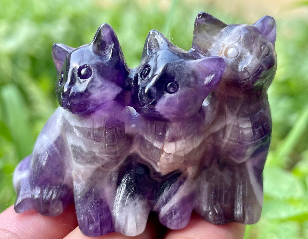 2.3''+natural Dreamy Amethyst Cat,quartz Crystal Cat Skull,hand Carved ...