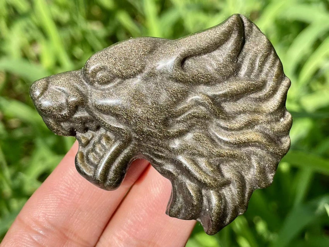 3''+ Hand Carved Dragon,crystal Dragon Skull,natural Gold Obsidian ...