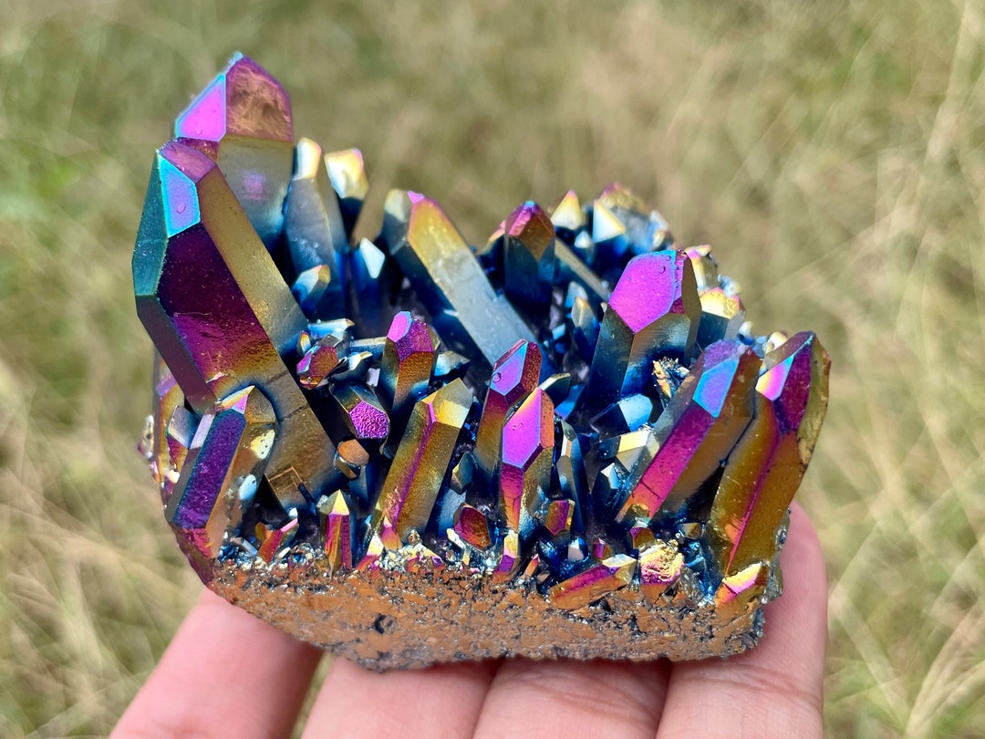 Rainbow Titanium Quartz Cluster: Energy Healing Crystal Decor - Etsy