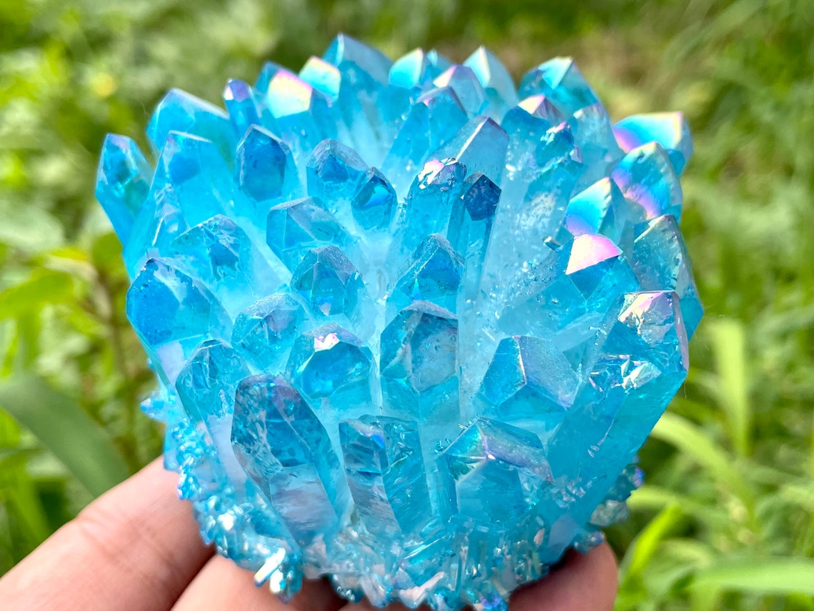 Blue Titanium Quartz Crystal Cluster Specimen, Rainbow Home Decor - Etsy