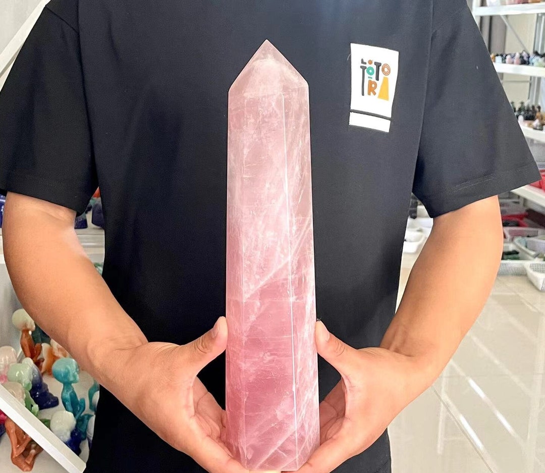 Natural Pink Rose Quartz Crystal Obelisk Crystal Tower Wand Point Reiki ...