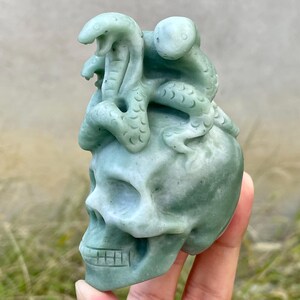 3.4''natural Green Jade Snake Skull,quartz Crystal Skull,hand Carved ...
