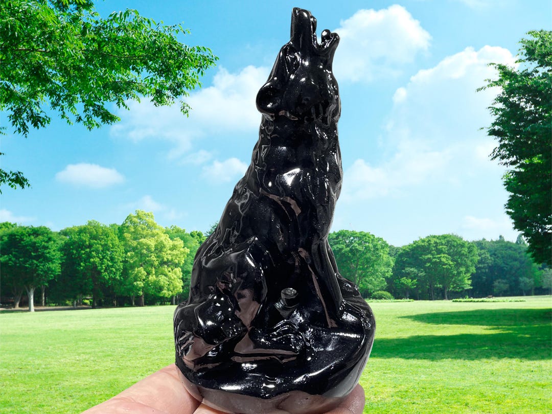 Obsidian Wolf Skull Carving: Natural Crystal Home Decor (4.7'') - Etsy