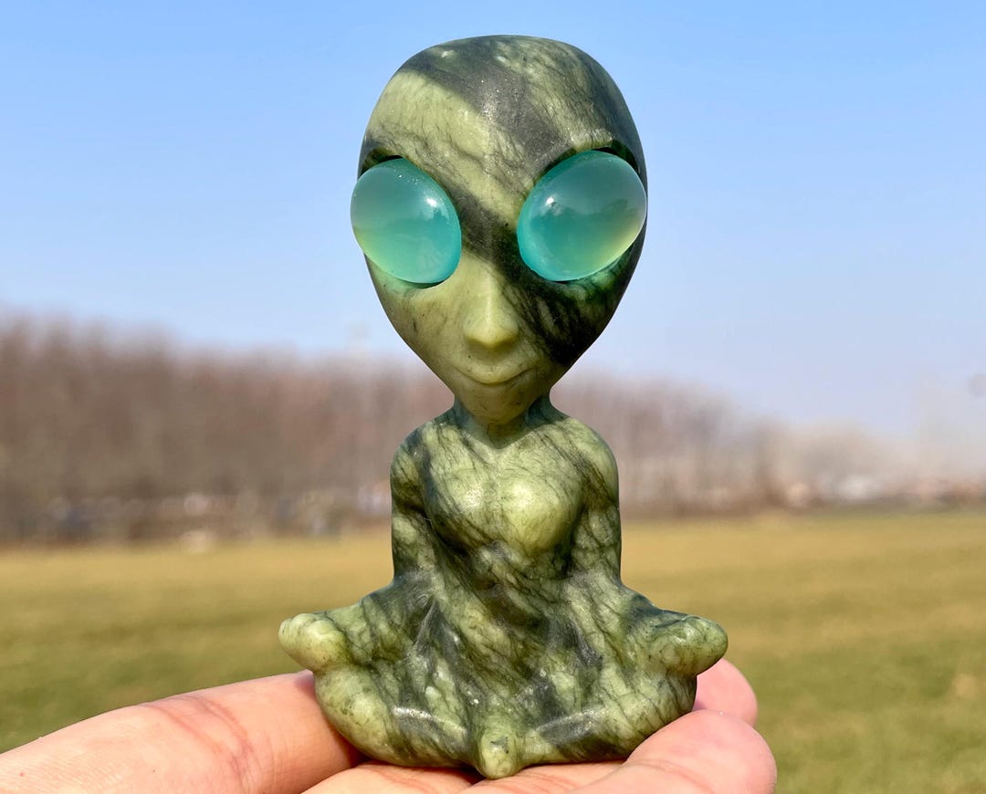 3.1''+ Hand Carved Aliens,crystal Alien Skull, Skull,green Jade Alien ...