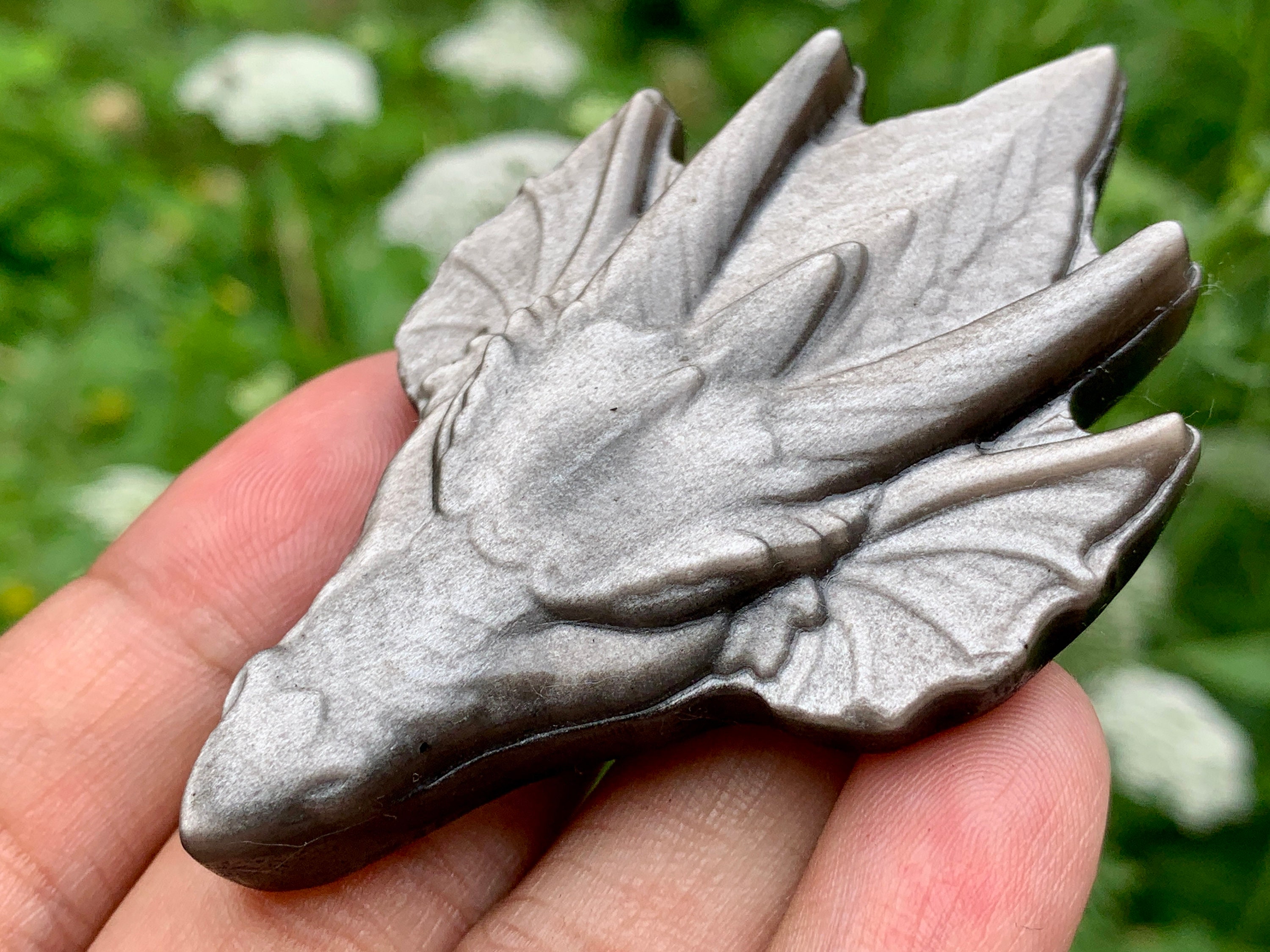 3'' Hand Carved Dragon,crystal Dragon Skull,natural Silver Obsidian ...