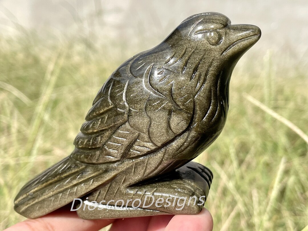 Gold Obsidian Bird Carving: Natural Crystal Healing Decor (4.3") - Etsy