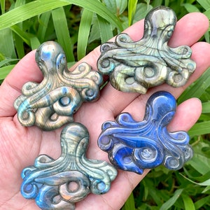 2''+ Hand Carved Octopus,crystal Octopus Skull,natural Labradorite ...