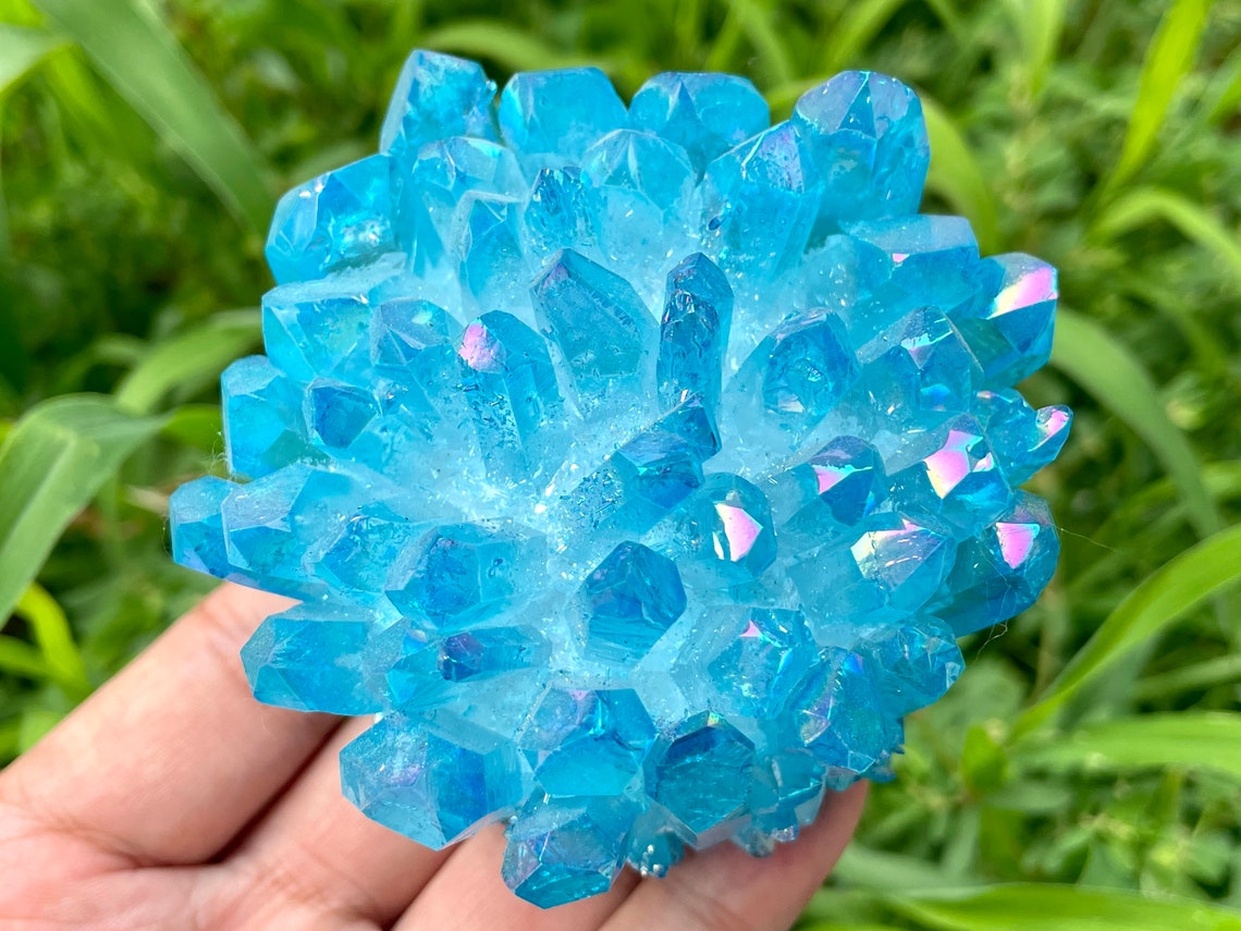 Blue Titanium Quartz Crystal Cluster Specimen, Rainbow Home Decor - Etsy