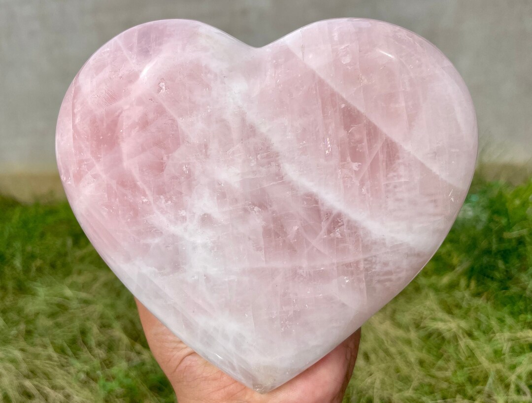 5.7" Natural Pink Rose Quartz Heart,rose Quartz,handmade Crystal Heart ...