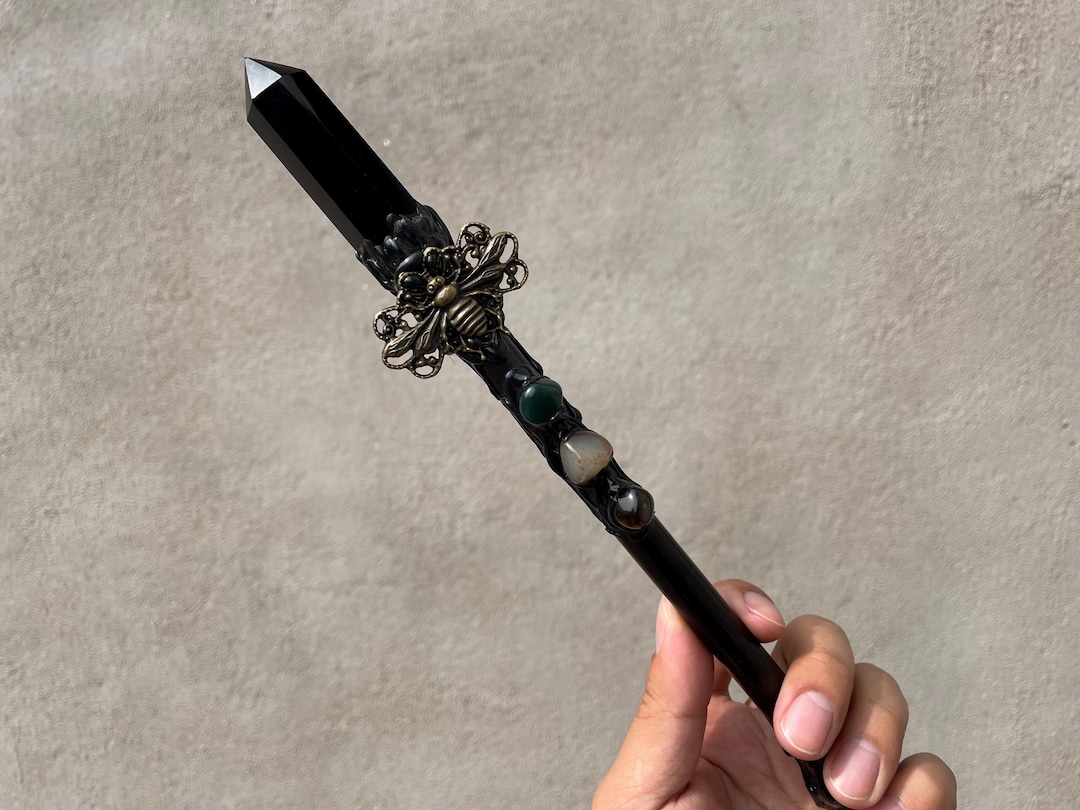 Obsidian Magic Wand: Handmade Witch Staff, Crystal Obelisk, Home Decor ...
