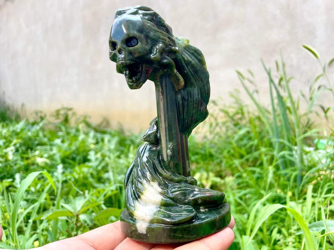 Green Jade Ghost Skull: Hand Carved Crystal Sculpture (4.2'') - Etsy