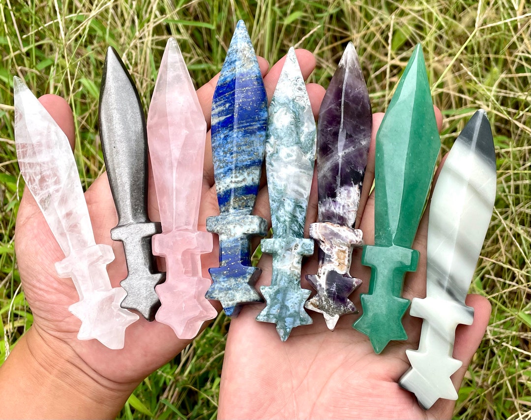 5.3"natural Quartz Crystal Dagger Hand Carved Knife Crystal Diy Knife ...