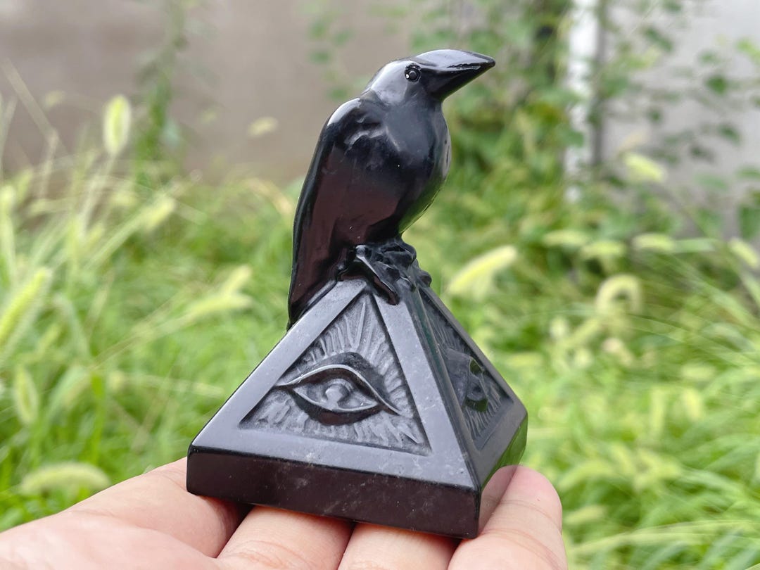 Obsidian Bird on Pyramid Sculpture, Hand Carved Crystal Figurine - Etsy