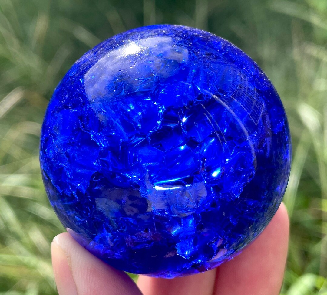 1.9''+ Blue Ball Aura Crackle Glass Sphere,crystal Ball,explode Glass ...