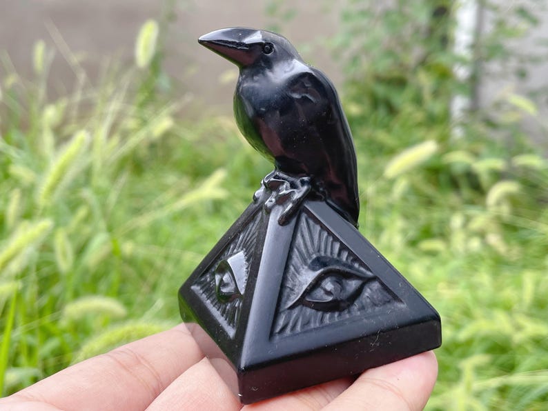 Obsidian Bird on Pyramid Sculpture, Hand Carved Crystal Figurine - Etsy